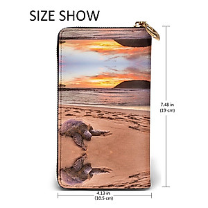 Sea Turtle Sunset Women'S Leather Long Clutch Wallet =>> 7.48x4.13 Inch Comfortable, Lightweight, Waterproof, Durable.