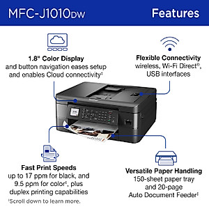 Brother MFC-J1010DW Wireless Color Inkjet All-in-One Printer with Mobile Device and Duplex Printing, Refresh Subscription and Amazon Dash Replenishment Ready
