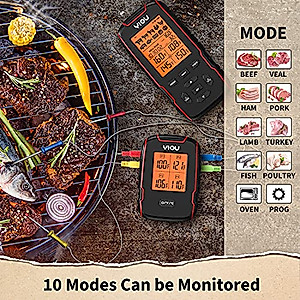 YIOU Wireless Meat Thermometer for Cooking, Digital Meat Thermometer with 4 Probes, 500FT Ultra Accurate & Fast Food Thermometer for Oven, Smoker, Red