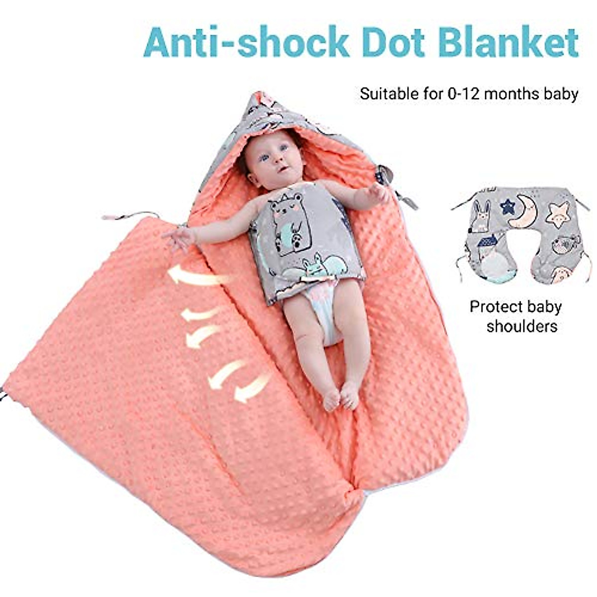 AIMIUKIDS Baby Sleeping Bag Infant Stroller Receiving Dream Blanket with Anti-Shock Soft Minky Dot for 0-12 Month Baby Winter,Forest,Grey