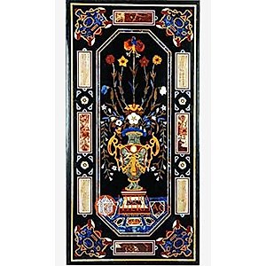 Black Marble Conference Top Dining Hallway Table Pietra Dura Inlay Design Home Interior Decor Furniture | 51"x31" Inches