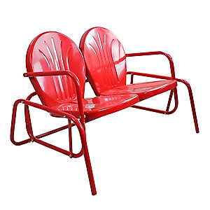 Northlight 2-Person Outdoor Retro Metal Tulip Double Glider Patio Chair, Red