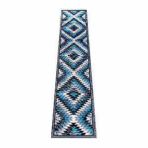 Flash Furniture Teagan Collection Southwestern Style Area Rug - Olefin Turquoise Accent Rug - 2' x 11' - Jute Backing - Entryway, Living Room, Bedroom