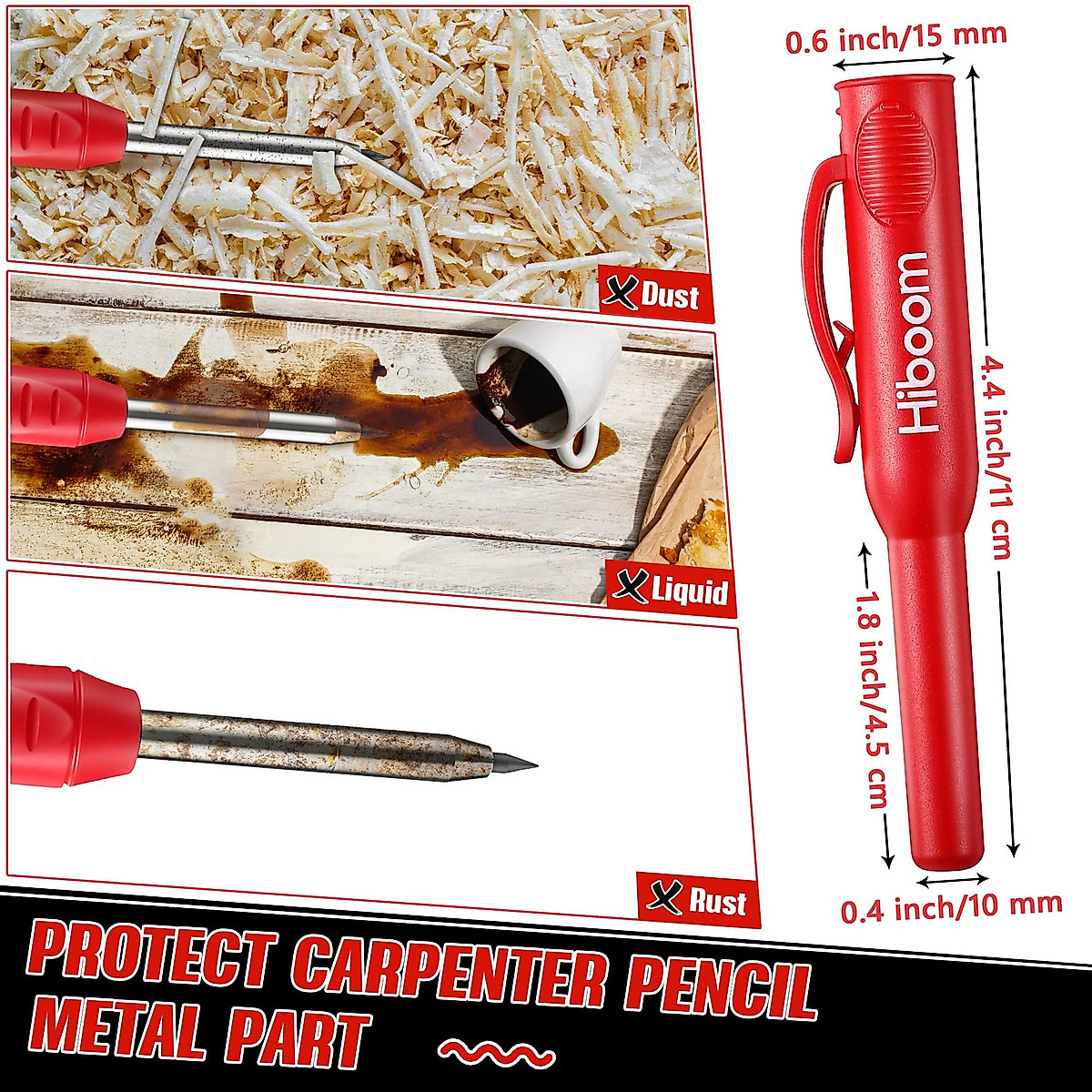 Hiboom 3 Pack Solid Carpenter Pencil with Pencil Cap and 21 Pcs Refills, Deep Hole Mechanical Pencil Marker with Built in Sharpener for Carpenter Woodworking Architect