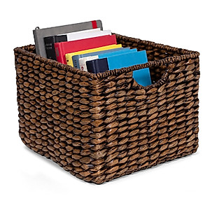 BIRDROCK HOME Storage Shelf Organizer Baskets with Handles - Set of 3 - Seagrass Wicker Basket - Pantry Living Room Office-Bathroom Shelves Organization - Under Shelf Basket - Handwoven (Natural)