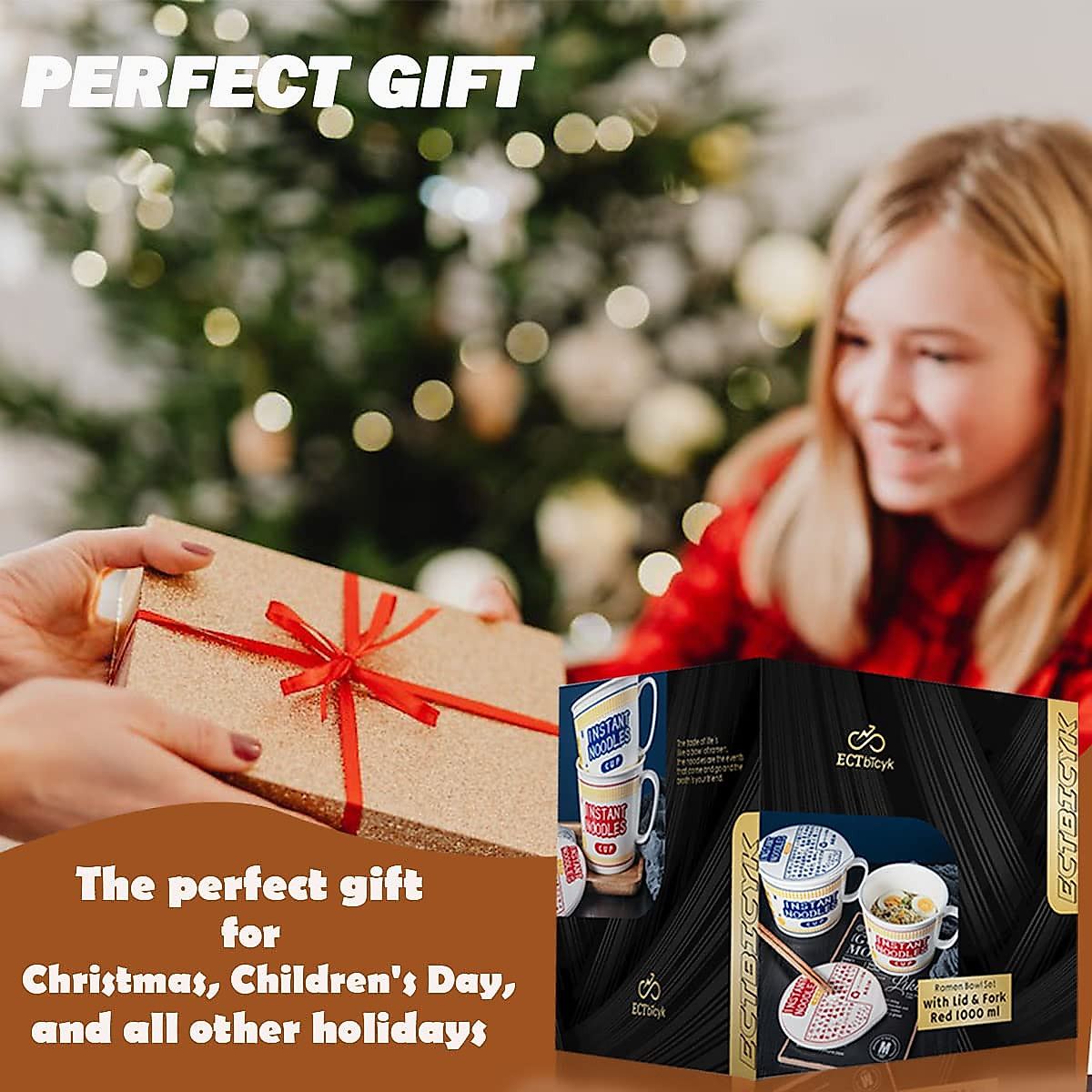 34 OZ Ceramic Ramen Bowl with Lid Instant Ramen Noodle Bowl Large Soup Bowl with Handle, Ramen Lovers Gift, Red