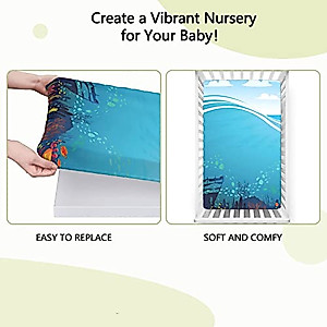 Reef Themed Fitted Mini Crib Sheets,Portable Mini Crib Sheets Soft & Stretchy Fitted Crib Sheet-Great for Boy or Girl Room or Nursery,24“ x38“,Sea Blue Multicolor