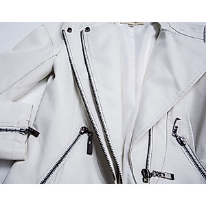 chouyatou Women's Fashion Tailored Zip-Up Faux Leather Quilted Racer Jacket (X-Large, White)