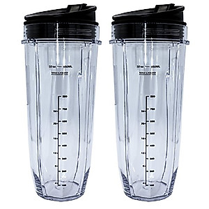 Blendin 32 Ounce Cup with Sip N Seal Lids - Replacement Jar Compaible with Nutri Ninja Auto-iQ 1000W and Duo Blenders - Premium Blender Cups Replacement (2 Pack)