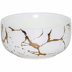 LUCCK Ceramic Cereal Bowl Marble Soup Bowl 17 OZ Ceramic Rice Bowl Luxury Gold Inlay Dessert Bowl Microwave and Dishwasher Safe for Oatmeal Snack (White)