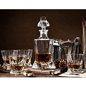 Whiskey Gifts for Men, Whiskey Decanter Set with 4 Glasses in Gift Box by Verolux | Elegant Twisted Design with Glass Stopper - Liquor, Bourbon, Brandy, Gin, Rum, Tequila, Vodka, Cognac