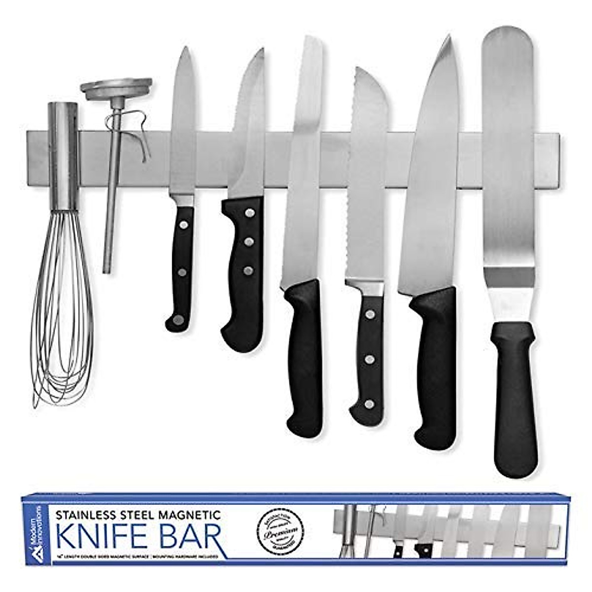 Modern Innovations 16 Inch Magnetic Knife Holder for Refrigerator, Magnetic Knife Holders for Fridge or Kitchen Wall No Drilling, Magnet Strips for Knives & Metal Utensils, Tool Rack, Stainless Steel