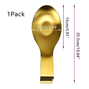 Curqia 1 Pack Brushed Gold Spoon Rest Modern Stainless Steel Spoon Rest Large Spatula Holder for Kitchen Countertop, 10×4 Inches