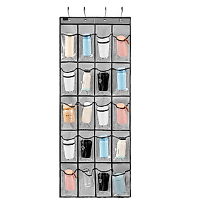 ANZORG Over Door Hanging Water Bottle Holder Cup Organizer for Kitchen Pantry Glass Bottle Storage Rack with 20 Pockets (CLEAR PVC POCKETS)