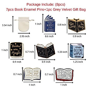FOVIUPET 7pcs Cartoon Books Enamel Pins with Beige Velvet Bag, Magic Book Badges Cute Collar Brooch Decorative Lapel Pins for Backpack Clothing Learning Gifts for Teacher Student Readers Book Lovers (SET A)