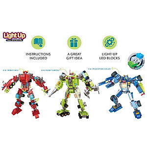 KOOKAMUNGA KIDS 8-in-1 Green Robot Building Block Kit - 8 Mini Toys Transform Into 1 Large Robot Toy - Interlocking Blocks - Transforming Buildable Set for Kids - Works with Other Blocks (318 Pieces)