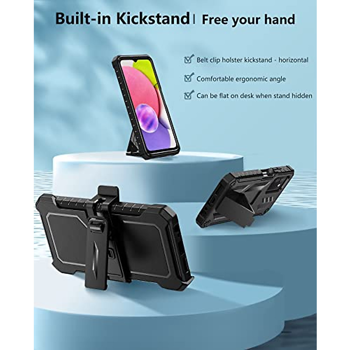 SOiOS for Samsung Galaxy A03s Case: Military Grade Drop Proof Protection Cell Phone Holster Cover | Heavy Duty Protective Rugged Cases with Kickstand | Durable Matte Textured Shockproof TPU Protector