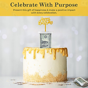 The Money Cake - Money Cake Pull Out Kit Includes 1 Money Box 2 Plastic Roll 40 Transparent Bag Connected Pocket Each, and 2 Surprise Cake Toppers for Birthday and Graduation Parties