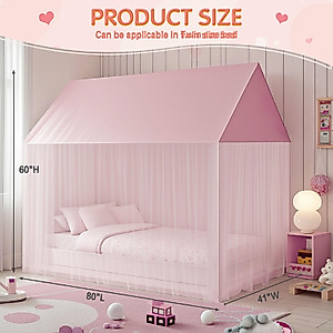 ZRVTM Princess Bed Canopy - Play Tent Bed Canopy Princess Castle Dreamy Playhouse Mosquito Net for Girls Reading Nook Canopies Breathable Canopy Bed Curtains for Kids(Twin,Pink)