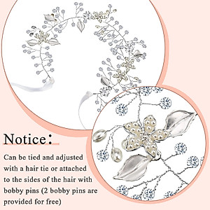 Wedding Flower Girl Headband 2 Pieces Vine Rhinestone Faux Pearl Hair Piece Wedding Headpiece for Bride Beads Crystal Headpiece Silver Bridal Hair Accessories for Girls Brides Communion Party Prom