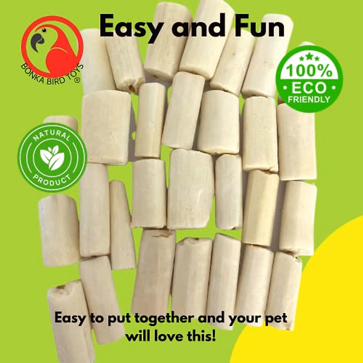 Bonka Bird Toys 3349 Pk24 Mini Sola Chip Play Foot Talon Craft Part Bird Toys Natural Chew Foraging Treat for Conures Cockatiels Parakeets and Other Similar Sized Birds