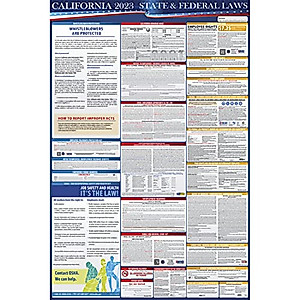 2023 California State and Federal Labor Laws Poster - OSHA Workplace Compliant 24" x 36" - All in One Required Posting - Laminated (English)