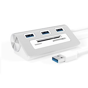 KETAKY 6-in-1 USB 3.0 Hub Adapter, 6 Port Triangle Portable Aluminum Hub, with SD/TF/CF Card Reader Combo, for iMac Pro, MacBook Air, Mac Mini/Pro, Surface Pro, PC and Laptop