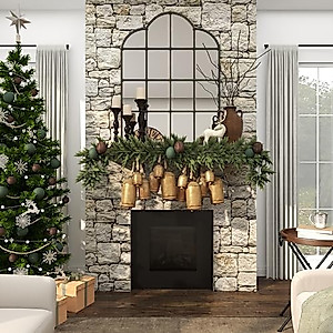 Deco 79 Metal Decorative Cow Bells Tibetan Inspired with Jute Hanging Rope, Set of 3 10",8",6"H, Gold