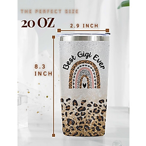 Onebttl Gigi Gifts from Granddaughter, Grandson, Insulated Stainless Steel Wine Tumbler with Lid and Straw, for Grandma on Mother's Day, Birthday, Christmas, Best Gigi Ever, Glitter Silver, 20 oz