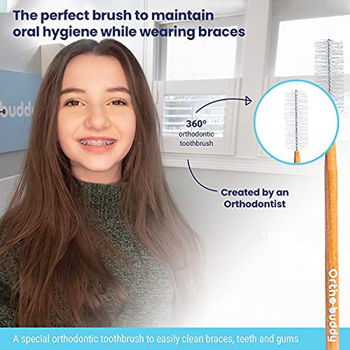 Ortho-buddy Orthodontic Toothbrush for Braces, Nylon Bristle Toothbrush for Teens & Adults with Braces, Brackets, and Wires for Regular & Interdental Cleaning of Teeth & Gums - Brown, Pack of 1