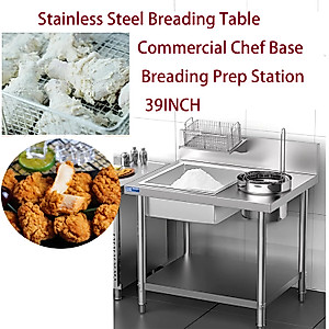 Stainless Steel Breading Table - Commercial Chef Base Manual Breading Prep Station Freestanding Stainless Steel Fried Chicken Breading Worktop Commercial Fried Chicken Base 39Inch (39inch)