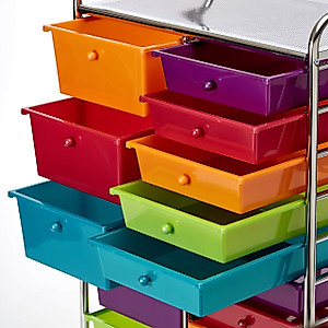 Seville Classics Rolling Utility Organizer Storage Cart for Home Office, School, Classroom, Scrapbook, Hobby, Craft, 15 Drawer, Multicolor (Pearlized)