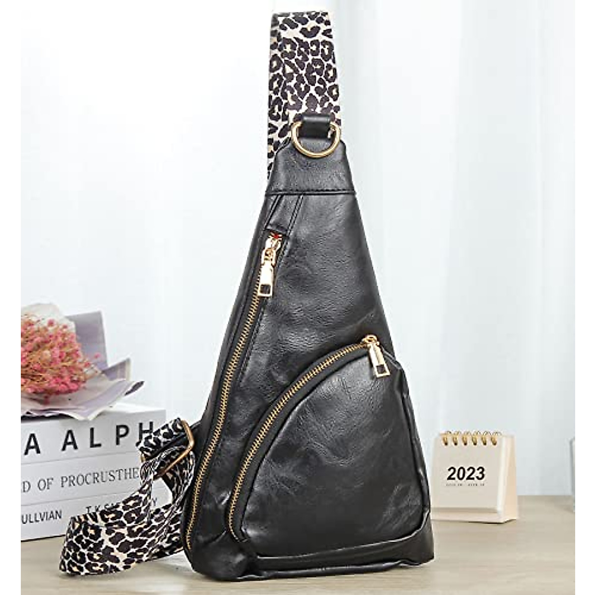 TINVSKQQKJ Women's Chest Sling Bag with leopard strap Crossbody Sling Backpack with pockets For Cycling Hiking travel…