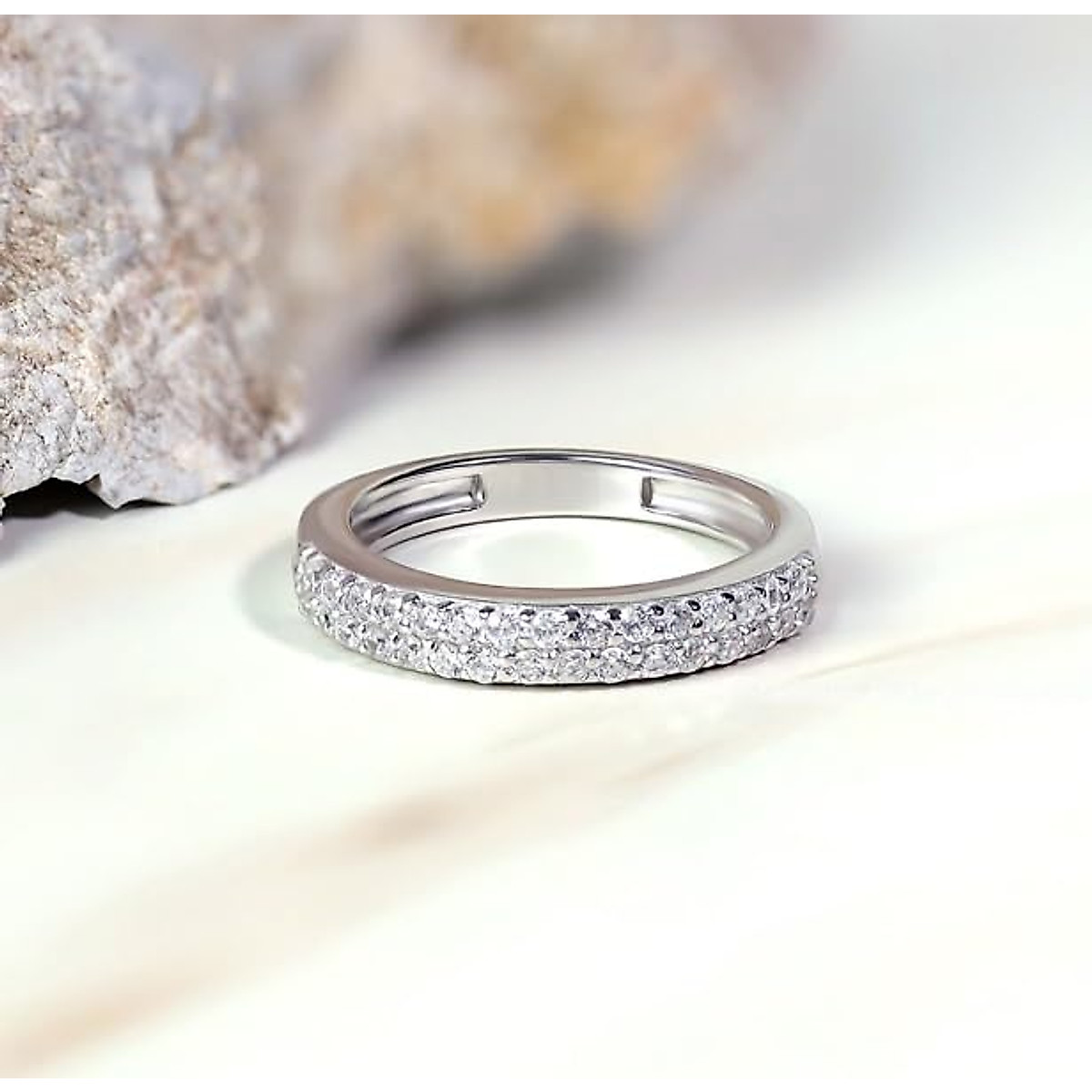 Hoops & Loops Sterling Silver Cubic Zirconia 2-row Round-cut Eternity Band Ring