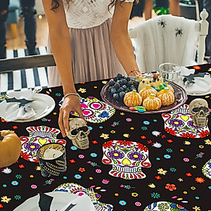 Hxezoc 3 Pack Day of The Dead Tablecloths, Disposable Plastic Skull Party Table Cover for Dia De Los Muertos Party Mexican Festival Holiday Party Decorations Outdoor Indoor Party Supplies