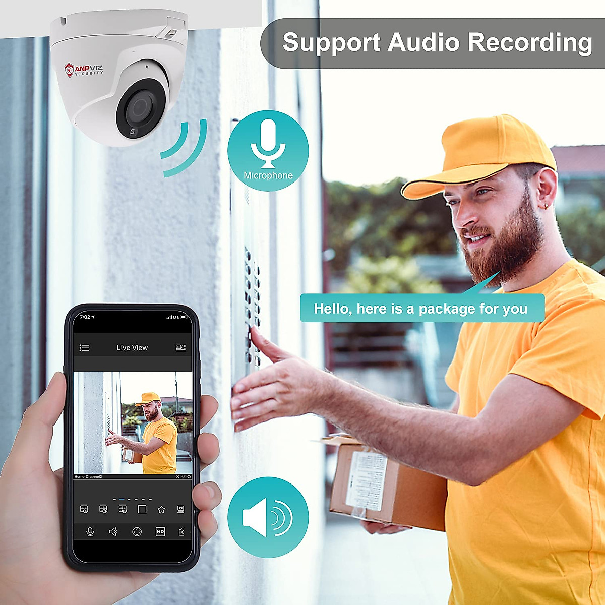 Anpviz 5MP POE Camera with Human & Motion Detection, IP Camera for Indoor Outdoor, Turret Camera Built-in Audio/Mic, 100ft IR Night Vision Security Camera, IP66 Waterproof, NDAA Compliant (U Series)