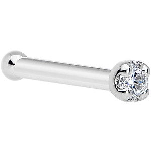18 Gauge 1/4" Solid 14k White Gold 1.5mm (0.015 cttw) Genuine Diamond Nose Stud Bone