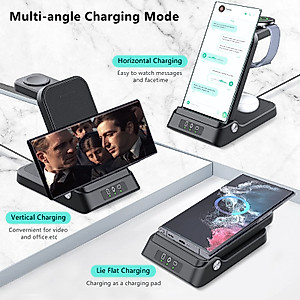Wireless Charger for Samsung, RAUGEE Foldable 3 in 1 Fast Wireless Charging Station for Samsung Galaxy S24/24+/24 Ultra/S23 Ultra/S23+/S22/Z Fold/Flip 5/4/ Stand for Galaxy Watch 6/5/4/3