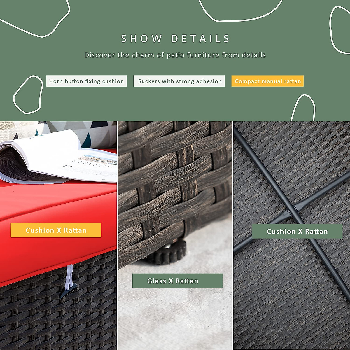 Devoko 2 Pieces Patio Furniture Sets All-Weather Outdoor Sectional Armless Sofa (Red)