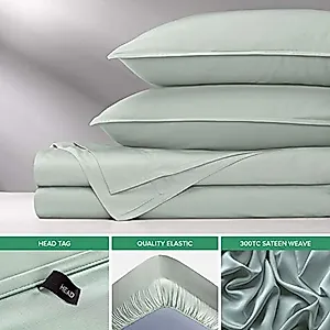 Pure Bamboo - Queen Bed Sheet Set, Genuine 100% Organic Viscose Derived from Bamboo, Luxuriously Soft & Cooling, Double Stitching, Lifetime Quality Promise (Queen, Sea Glass)