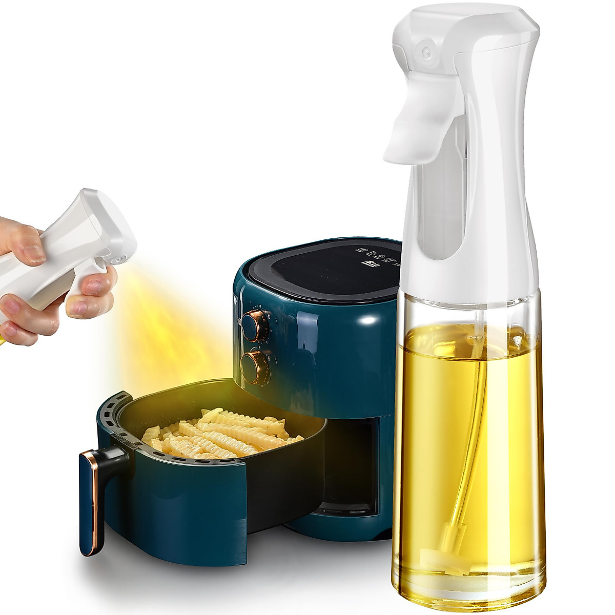 Oil Sprayer for Cooking, 200ml Glass Olive Oil Sprayer Mister, Olive Oil Spray Bottle, Kitchen Gadgets Accessories for Air Fryer, Canola Oil Spritzer, Widely Used for Salad Making, Baking, Frying, BBQ
