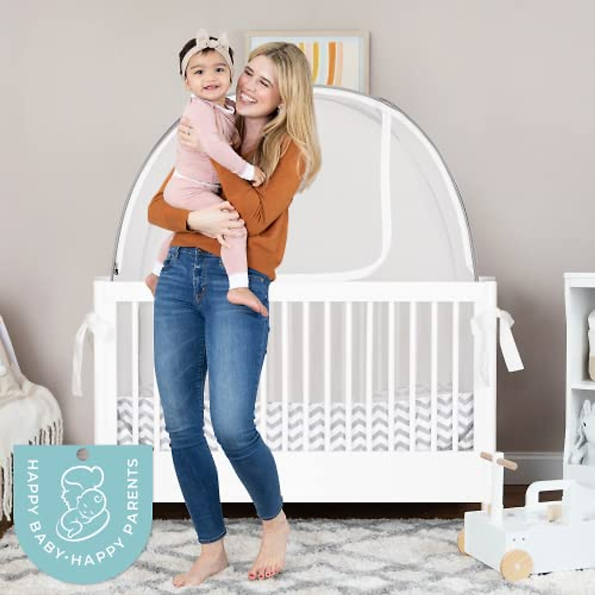 Pro Baby Safety Pop Up Crib Tent, Fine Mesh Crib Netting Cover to Keep Baby from Climbing Out, Prevent Falls and Mosquito Bites, Safety Net Canopy - Sturdy & Stylish Infant Crib Topper