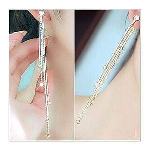 XINSHUN Women's Linear Long Tassels Diamante Rhinestone Dangle Party Eardrop Earrings Silver One Size