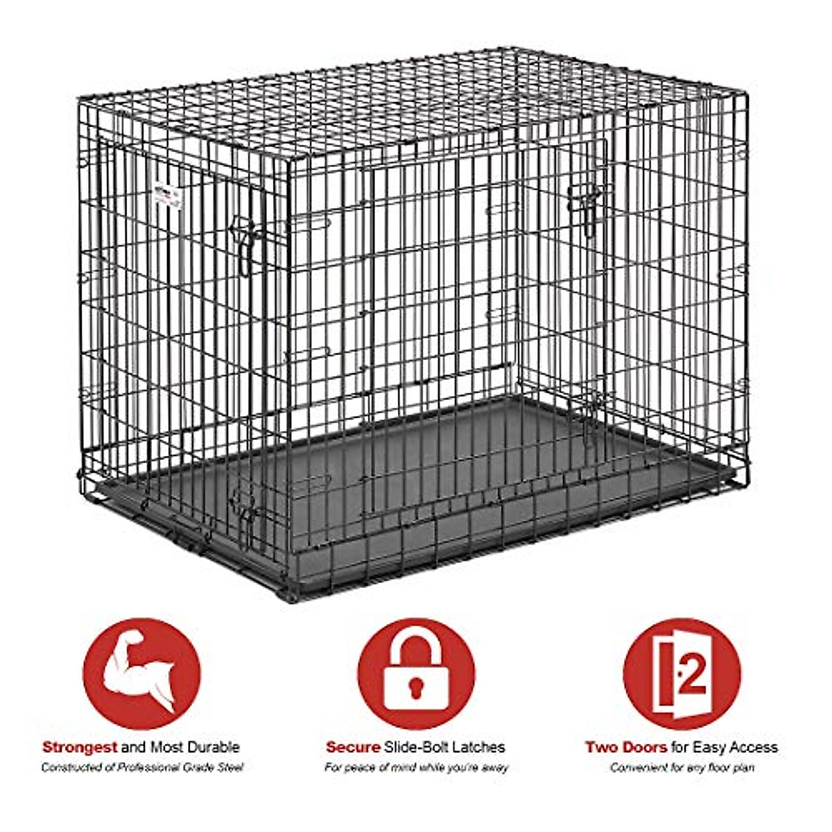 MidWest Homes for Pets Ultima Pro Series 42' Dog Crate | Extra-Strong Double Door Folding Metal Dog Crate w/Divider Panel, Floor Protecting 'Roller Feet' & Leak-Proof Plastic Pan