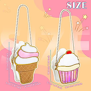 2 Pieces Cupcake Ice Cream Crossbody Handbag Cupcake PU Crossbody Shoulder Bag Ice-cream Crossbody Small Purse Cell Phone Shoulder Bag for Girls Women