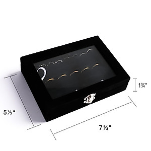 Frebeauty Rings/Earring Organizer Tray with Clear Lid,7 Slots Ring Box Velvet Ring Holder Drawer Insert Jewelry Storage Box Jewelry Display Case Jewelry Box Gift for Women and Girls(Black,7 Slots)