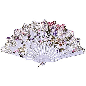 Hand Fan Folding Fan,Hand-held Fan,Wedding Folding Fan Chinese Style Dance Wedding Party Lace Silk Folding Hand Flower Fan Fans Hand Paper Folding Props Vintage Style