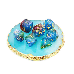 Haxtec Iridescent Glitter DND Dice Blue Green Purple Color Changing Polyhedral D&D Dice for RPGs-Mermaid