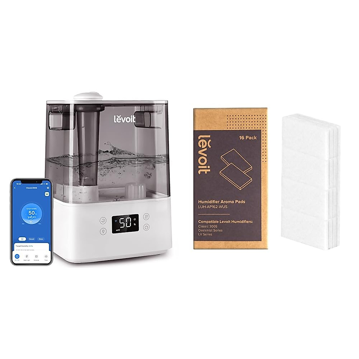 LEVOIT Humidifiers for Bedroom Large Room Home, (6L) & Aroma Pads 16 Pack, Humidifier Replacement Filters, Compatible with LV600S