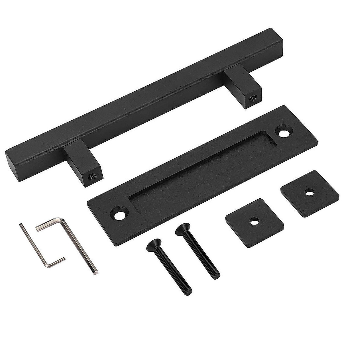 Barn Door Handle, Square 12" Barn Door Hardware Kit Pull and Push Sliding Door Handle, Rustic Two-Side Design for Barn Door, Garage Door, Closet Door, Cast Iron Black(Heavy Duty Version)